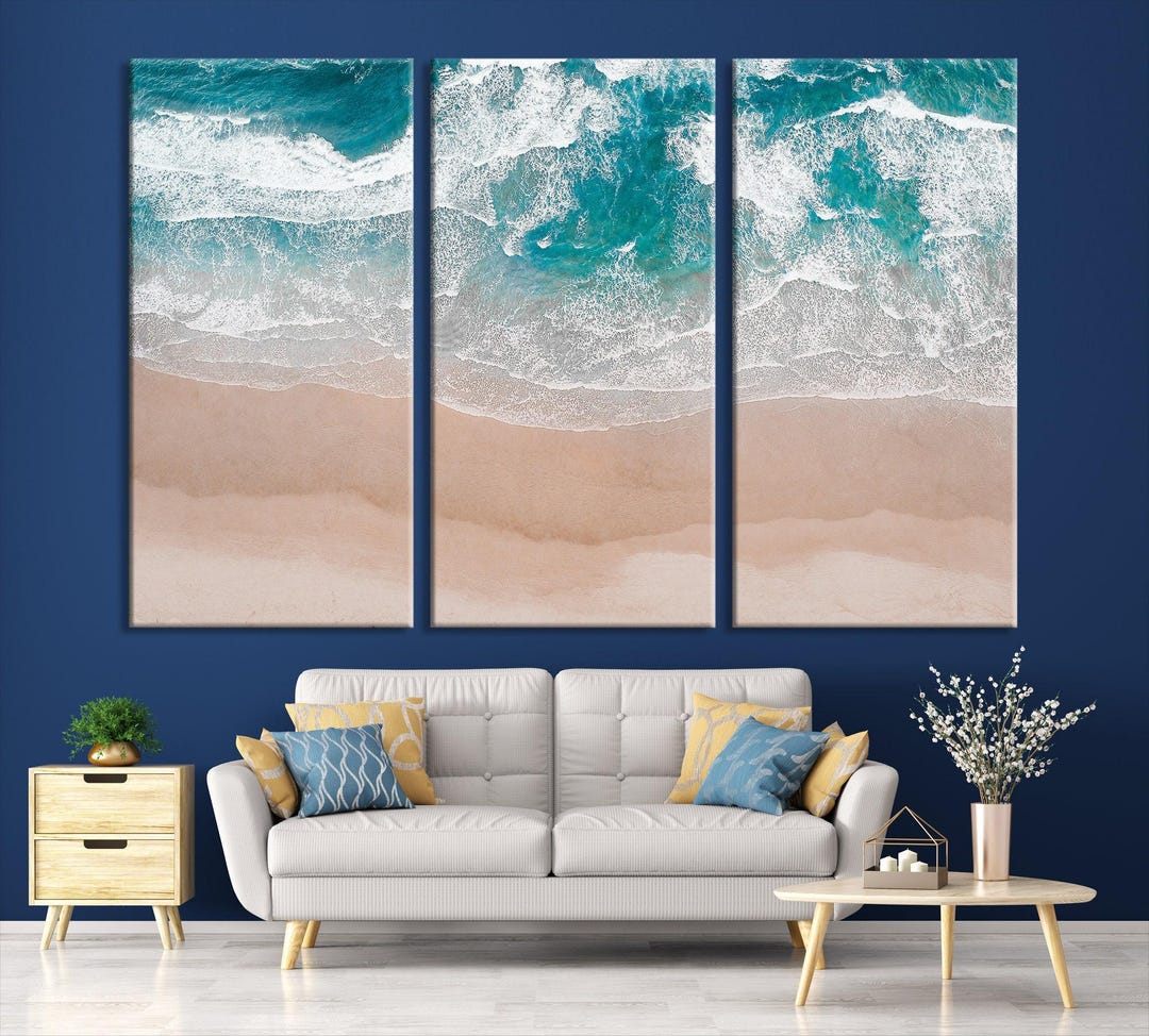 Aerial Ocean Canvas Print, Triptcyh Beach Scene Wall Art, Set of 3 ...