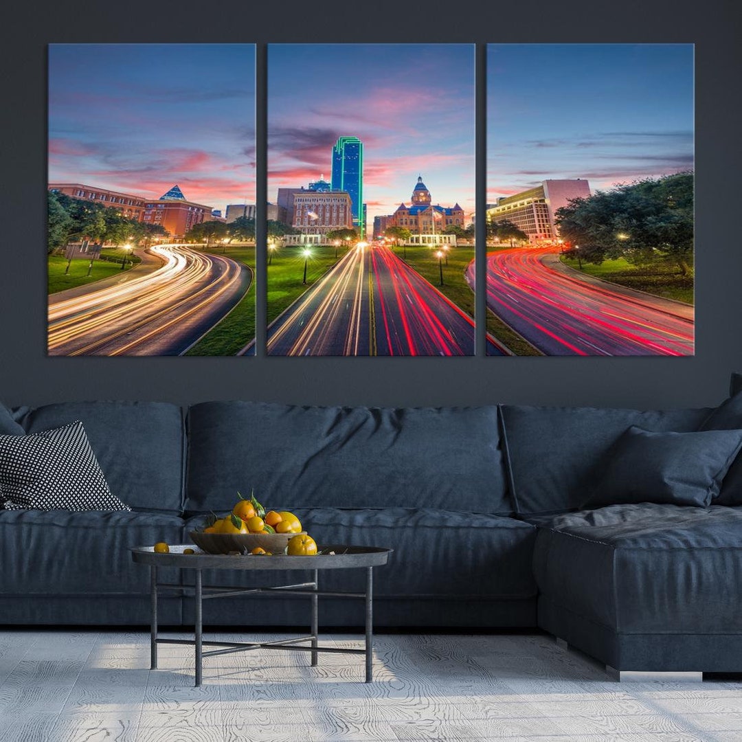 Fascinating Dallas Night Traffic Lights Dallas Cityscape Wall Art ...
