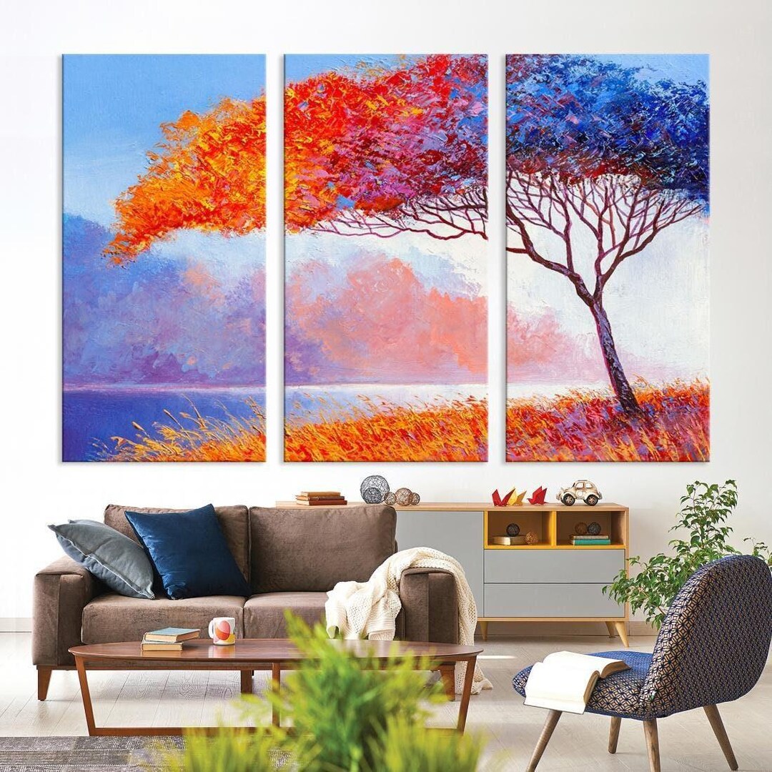 Abstract Blue Tree Artistic Wall Art for Home Deco, Colorful Tree ...