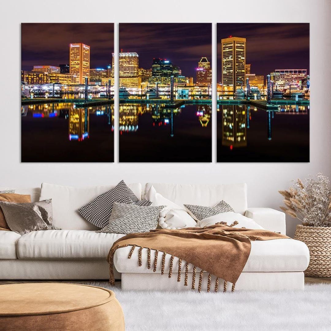 Baltimore Skyline Wall Art Print - Baltimore Harbor Cityscape Canvas ...