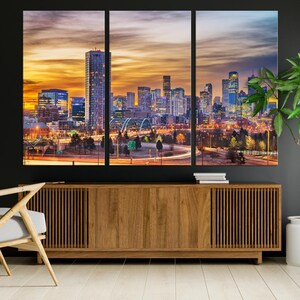 Denver Skyline Sunset Canvas Wall Art, Denver Cityscape Framed Canvas ...