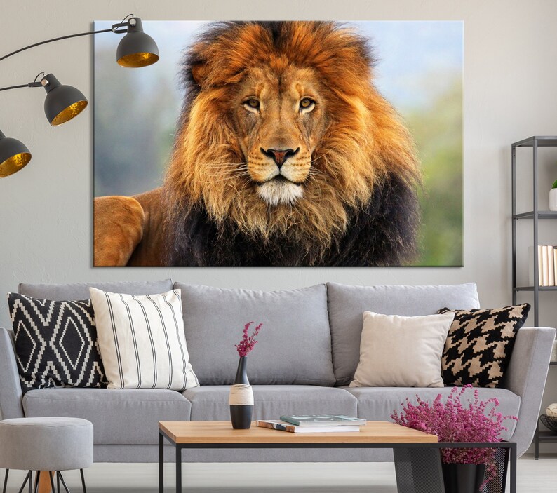 Large 3 Panel Lion Wall Art Triptych Lion Print Lion Canvas | Etsy
