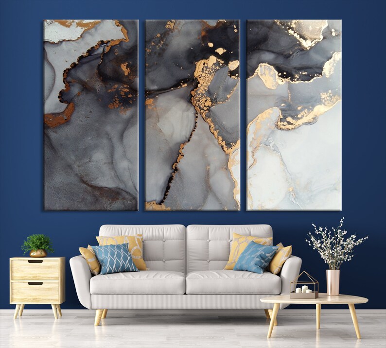 Grey Gold Abstract Painting Abstract Print Large Wall Art - Etsy