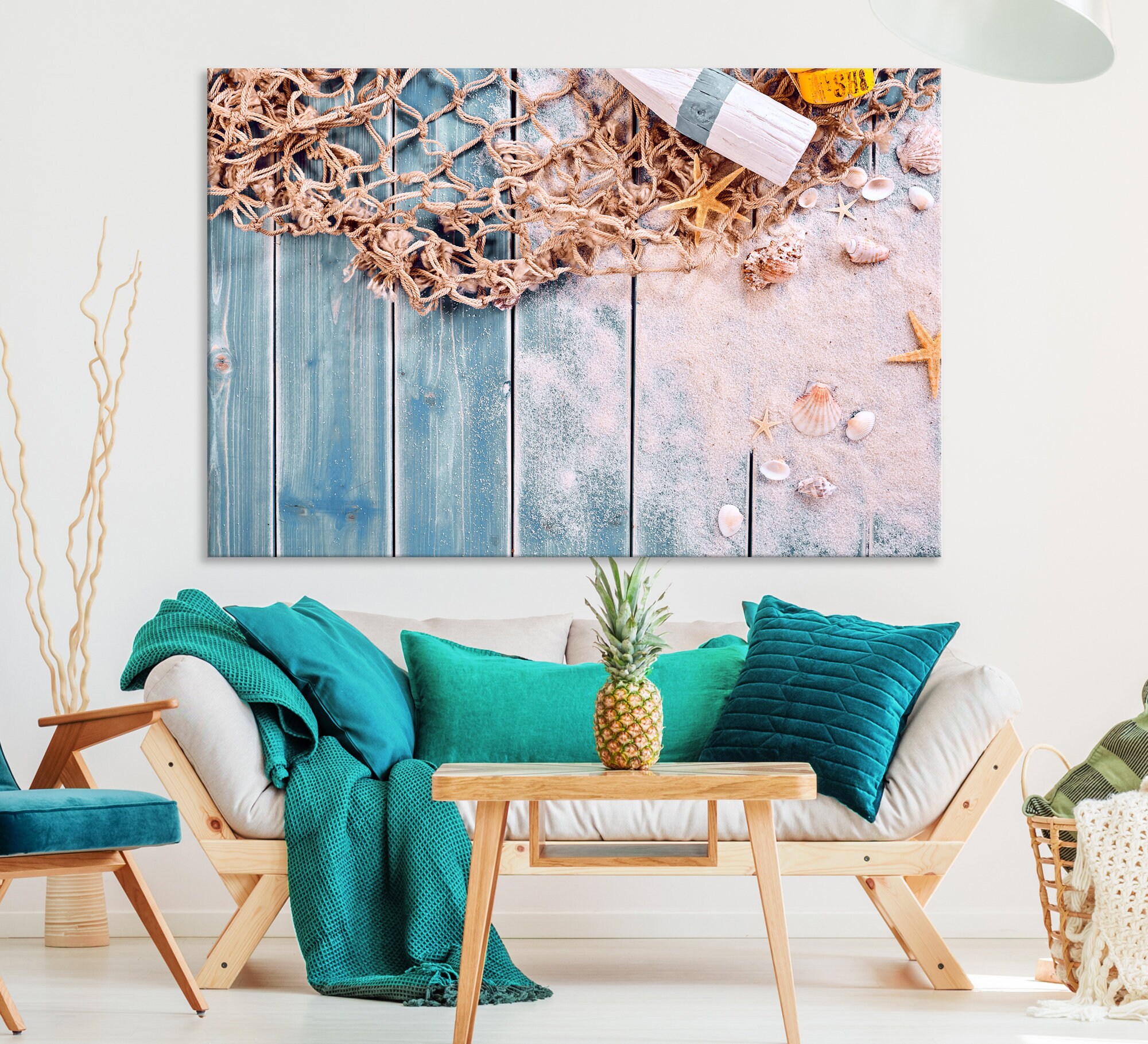 Large Nautical Wall Art Canvas Print Starfish Seashell Etsy UK