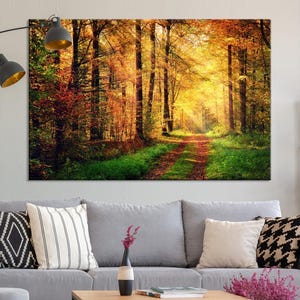 Sun Through Restful Forest Canvas Art Print, Autumn Forest Wall Art ...