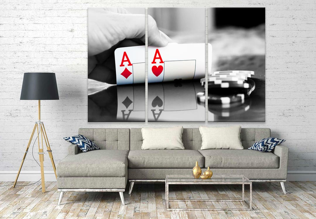 Large 3 Panels Wall Art Poker Cards Canvas Print Black and - Etsy