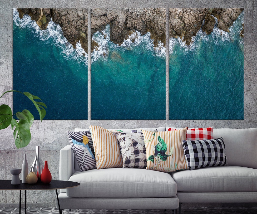 Aerial View Ocean Print, Framed 3 Panel Wall Art Print, Tropical Aerial ...
