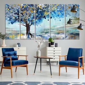 Abstract Blue Tree Painting Wall Art Canvas Print Framed Set of 3 Wall ...