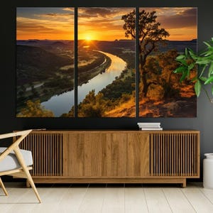 Large Sunset Print Set of 3 Landscape Canvas Wall Art Nature Printed ...
