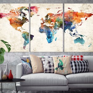 Watercolor World Map Painting Art Extra Large World Map - Etsy
