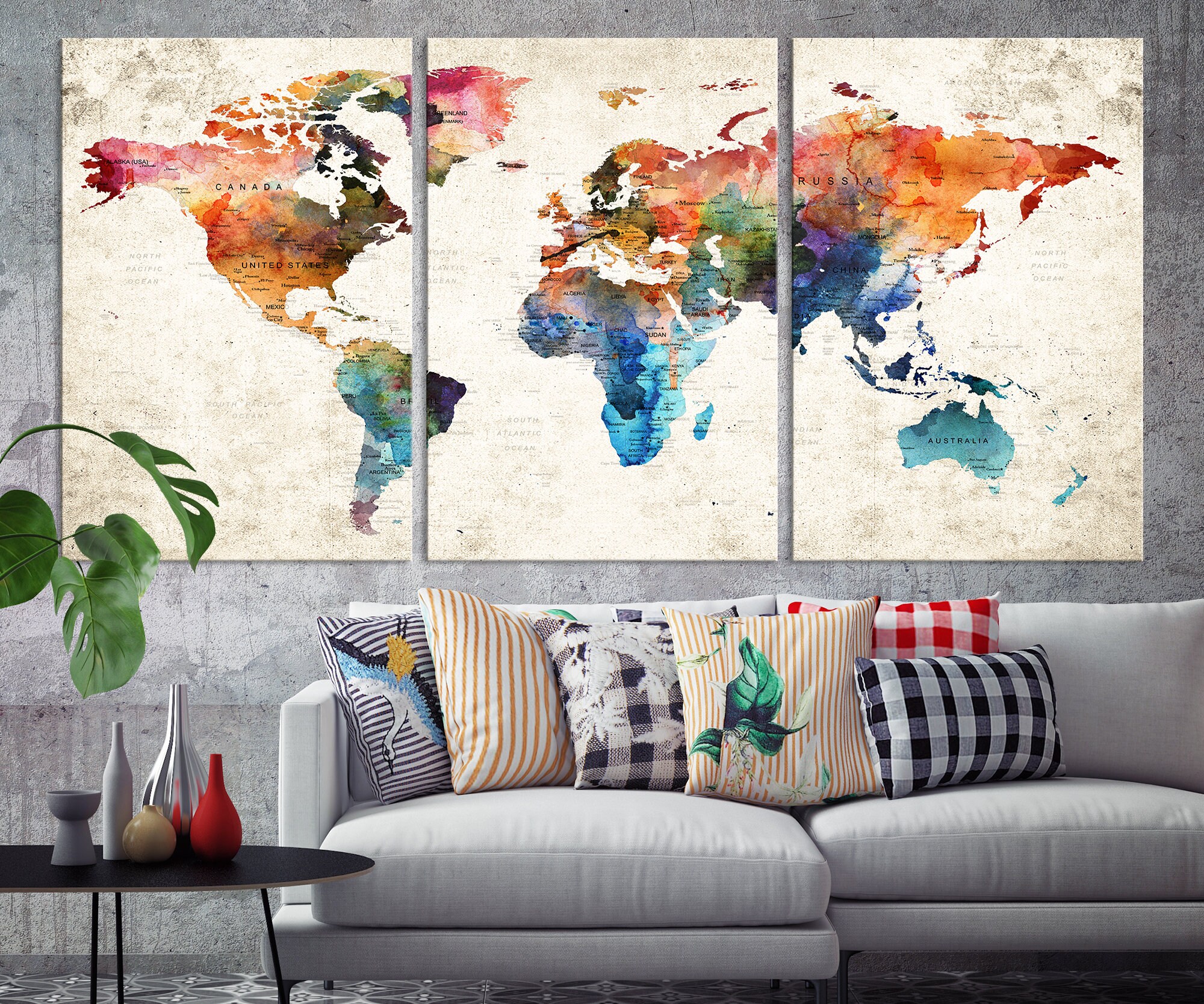 Watercolor World Map Painting Art Extra Large World Map | Etsy