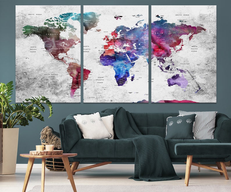 Extra Large Watercolor World Map 5 Piece World Map Print - Etsy