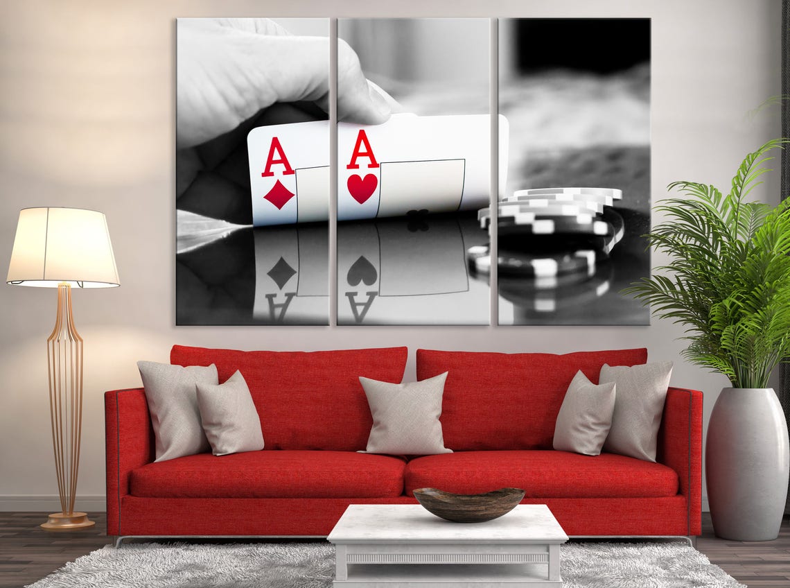 Large 3 Panels Wall Art Poker Cards Canvas Print Black and - Etsy