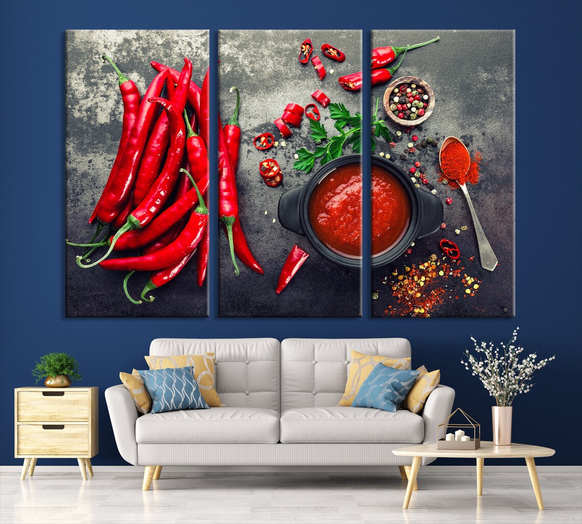 Red Chili Peppers Canvas Artwork Large Wall Art Spice Art | Etsy