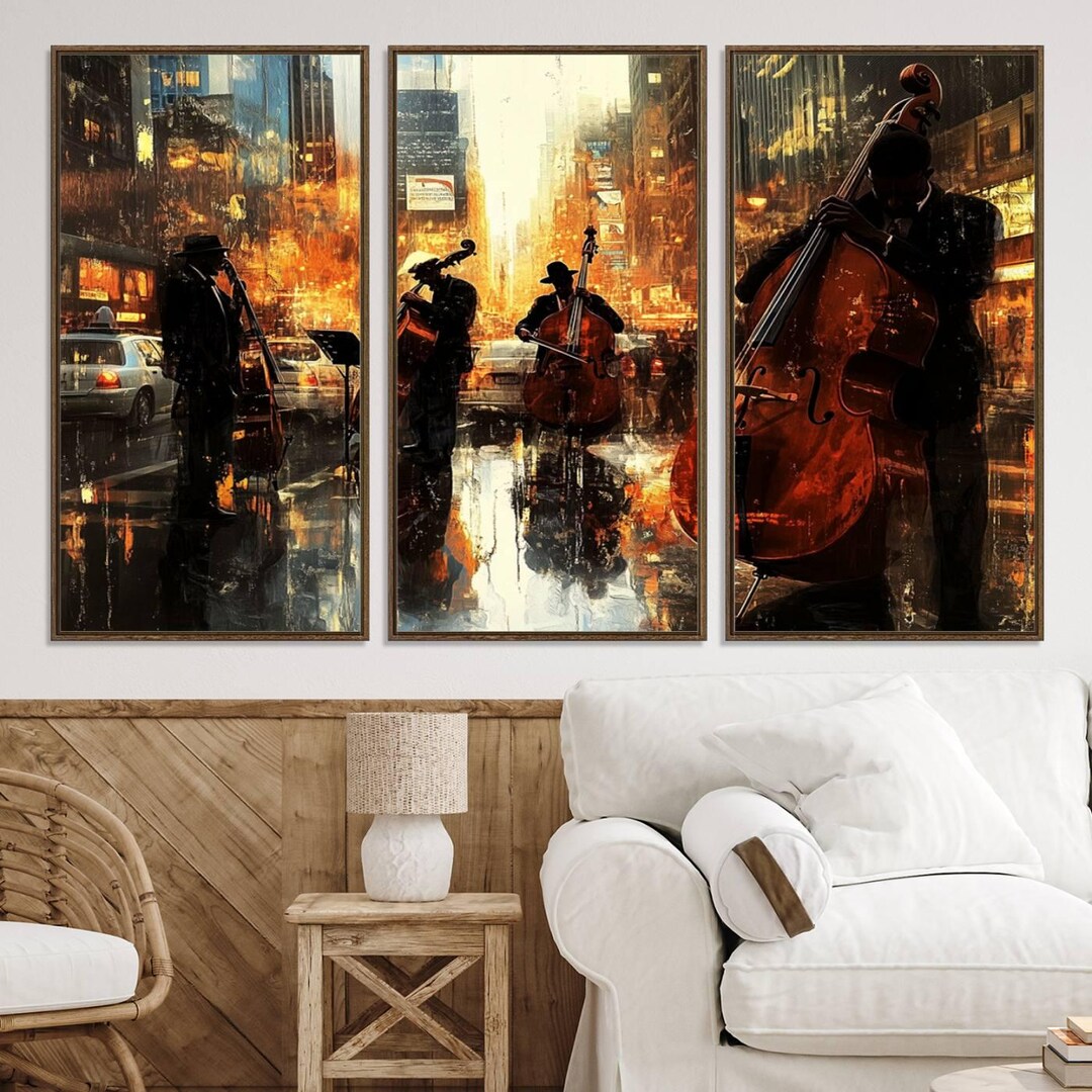 African American Jazz Art - Framed Abstract Music Canvas - Colorful ...