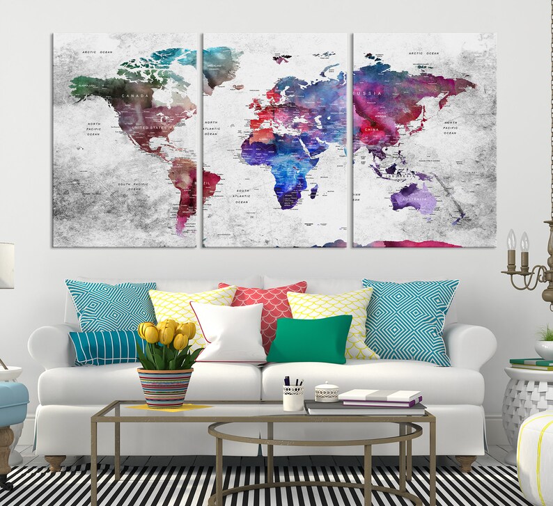 Extra Large Watercolor World Map 5 Piece World Map Print - Etsy