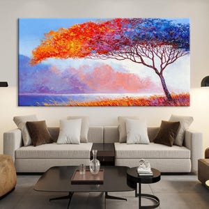 Abstract Blue Tree Artistic Wall Art for Home Deco, Colorful Tree ...