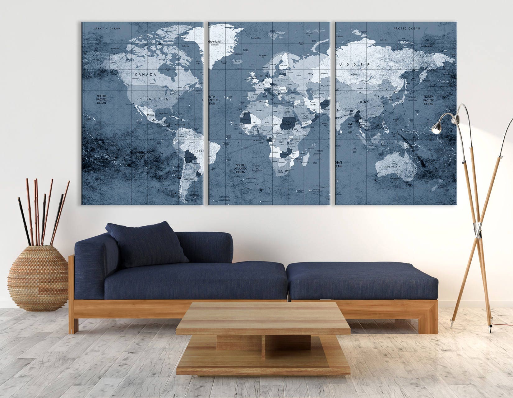 Extra Large World Map Wall Art 3 Panels World Map Triptych | Etsy