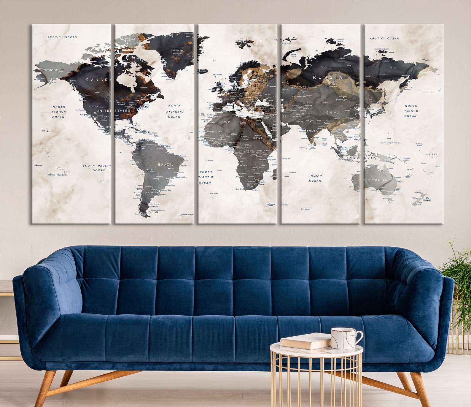 Extra Large Black and Gray World Map Canvas Wall Art Push Pin - Etsy
