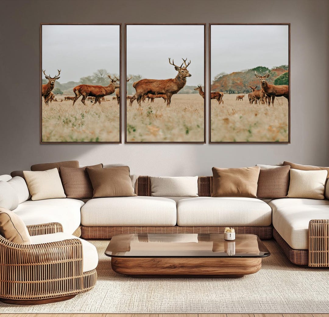 Rustic Deer Print Wall Art Canvas Print, Autumn Nature Canvas Canvas ...