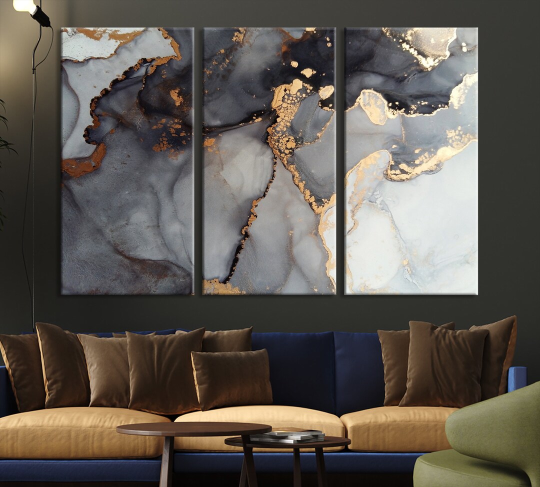 Grey Gold Abstract Painting Abstract Print Large Wall Art - Etsy