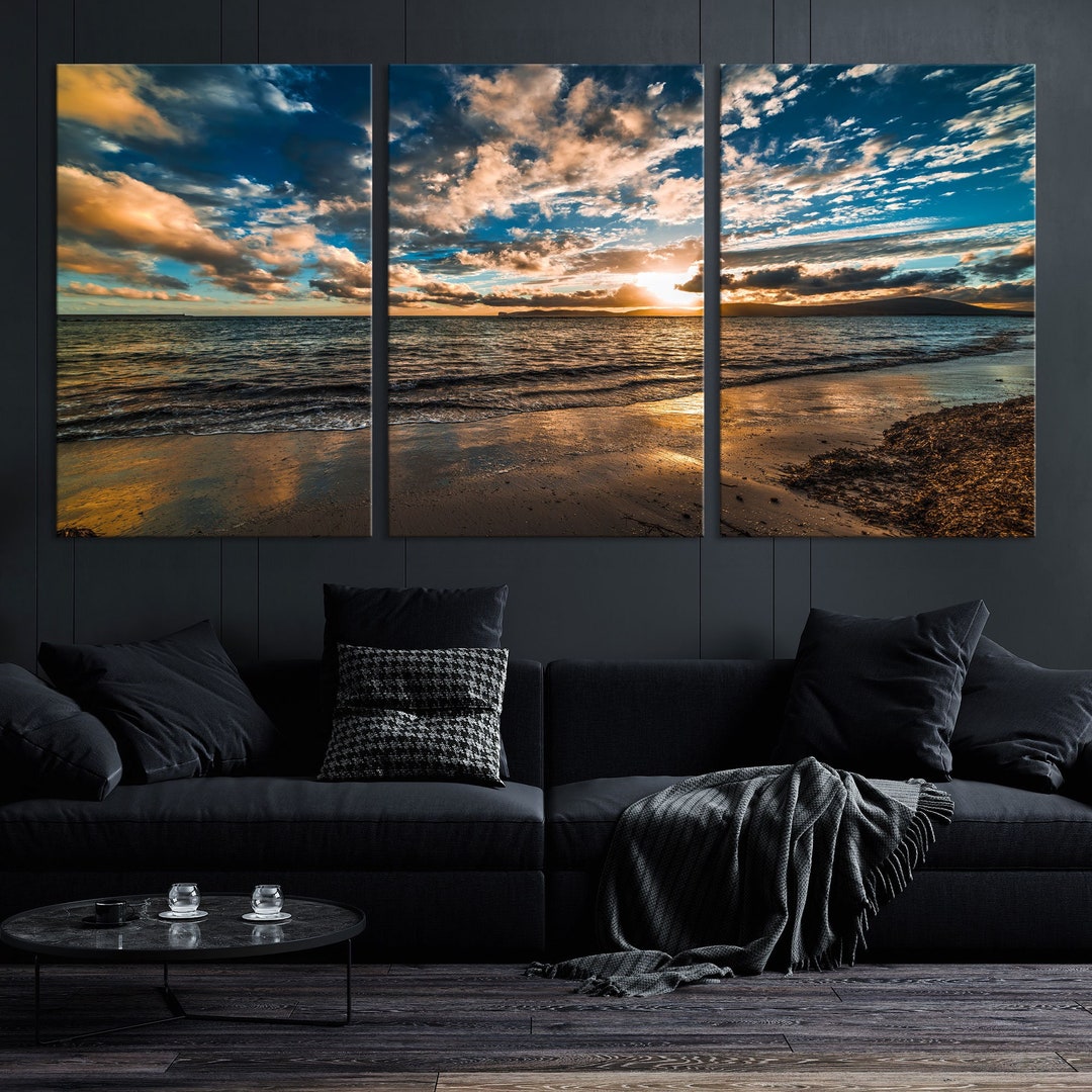 Amazing Sunset Scene Wall Art Beach Scene Canvas Print of Sunset Framed ...