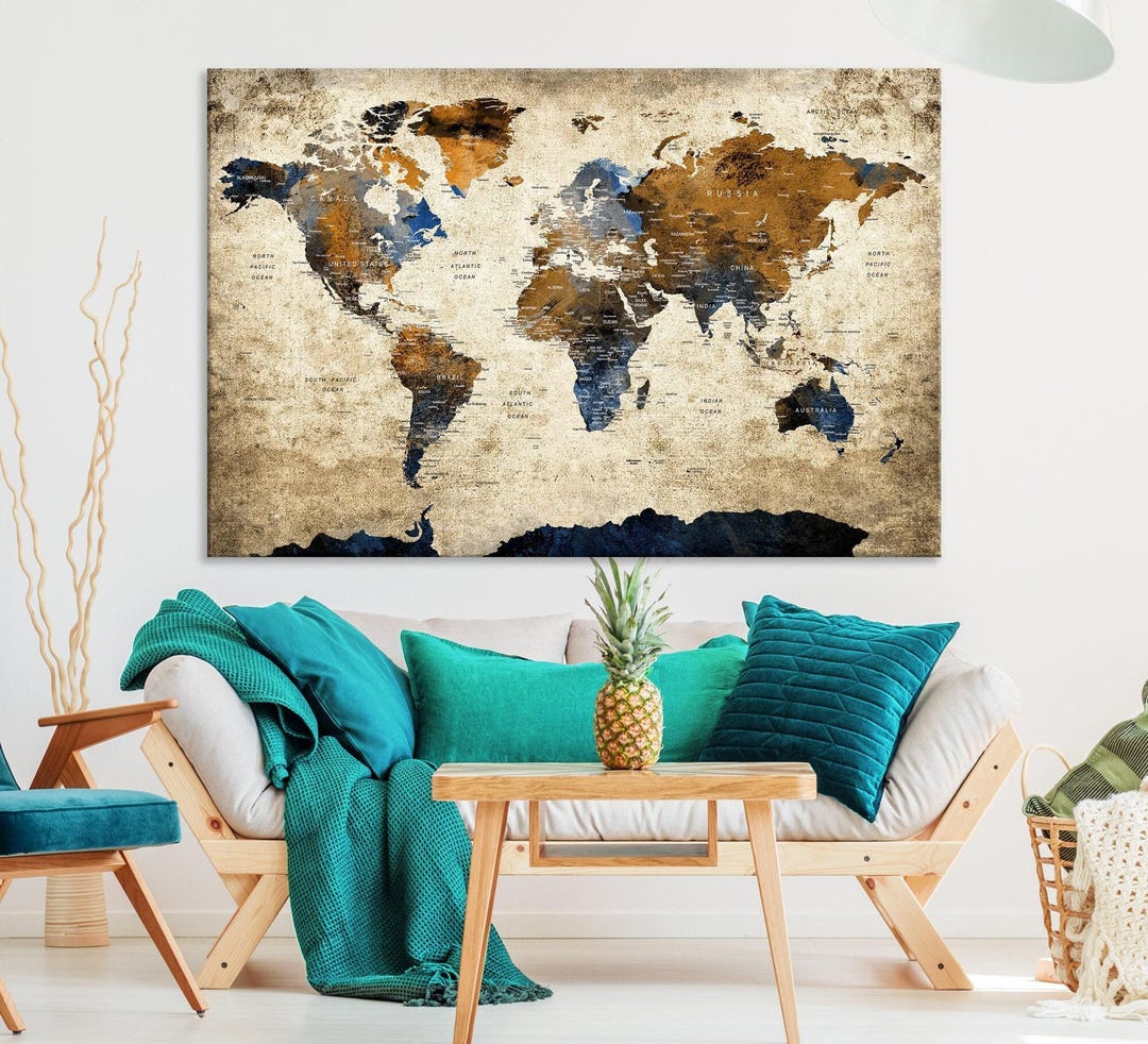 Large Canvas World Map Wall Art, Push Pin Travel Map, Adventure Map ...