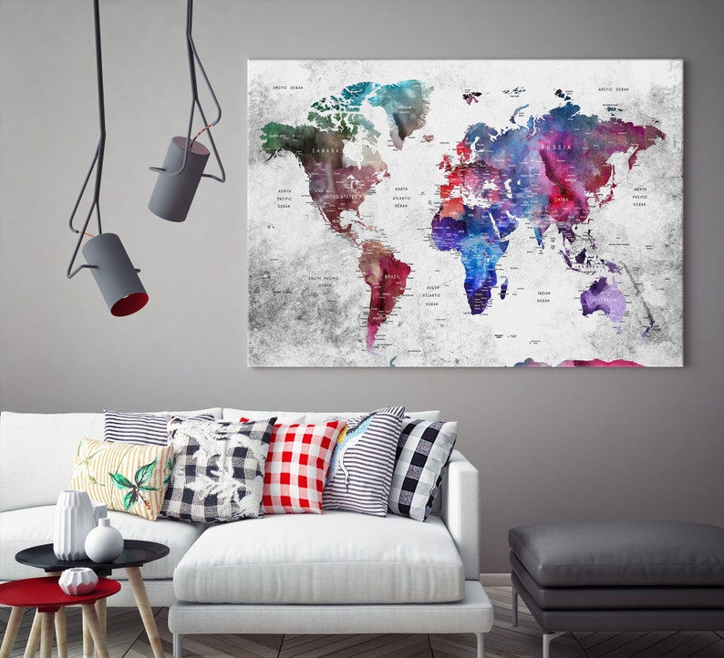 Extra Large Watercolor World Map 5 Piece World Map Print - Etsy