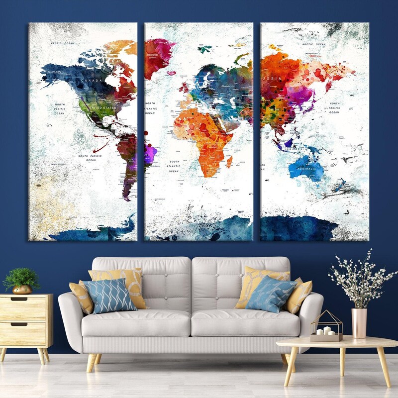 World Map Wall Art - Etsy