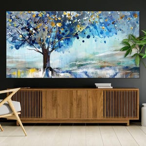 Abstract Blue Tree Painting Wall Art Canvas Print Framed Set of 3 Wall ...