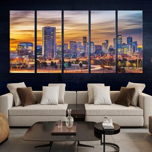 Denver Skyline Sunset Canvas Wall Art, Denver Cityscape Framed Canvas ...