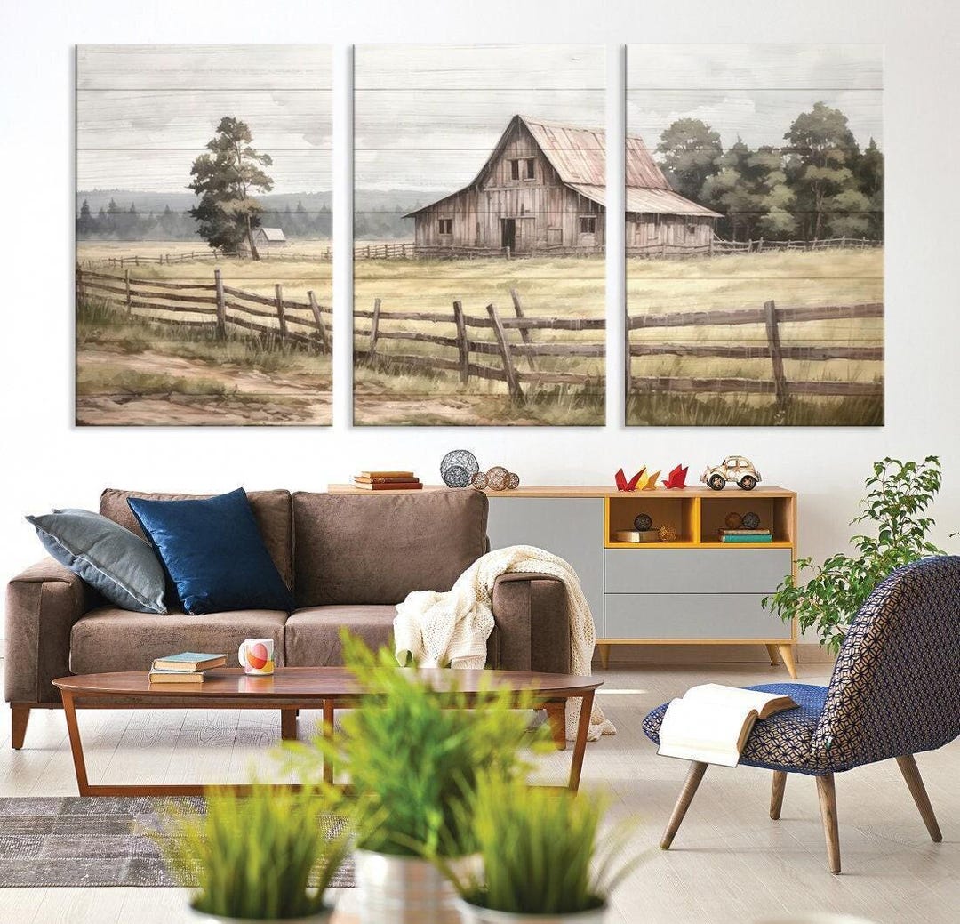 Vintage Wooden Barn Canvas Wall Art Print, Farmhouse Wall Decor Large ...