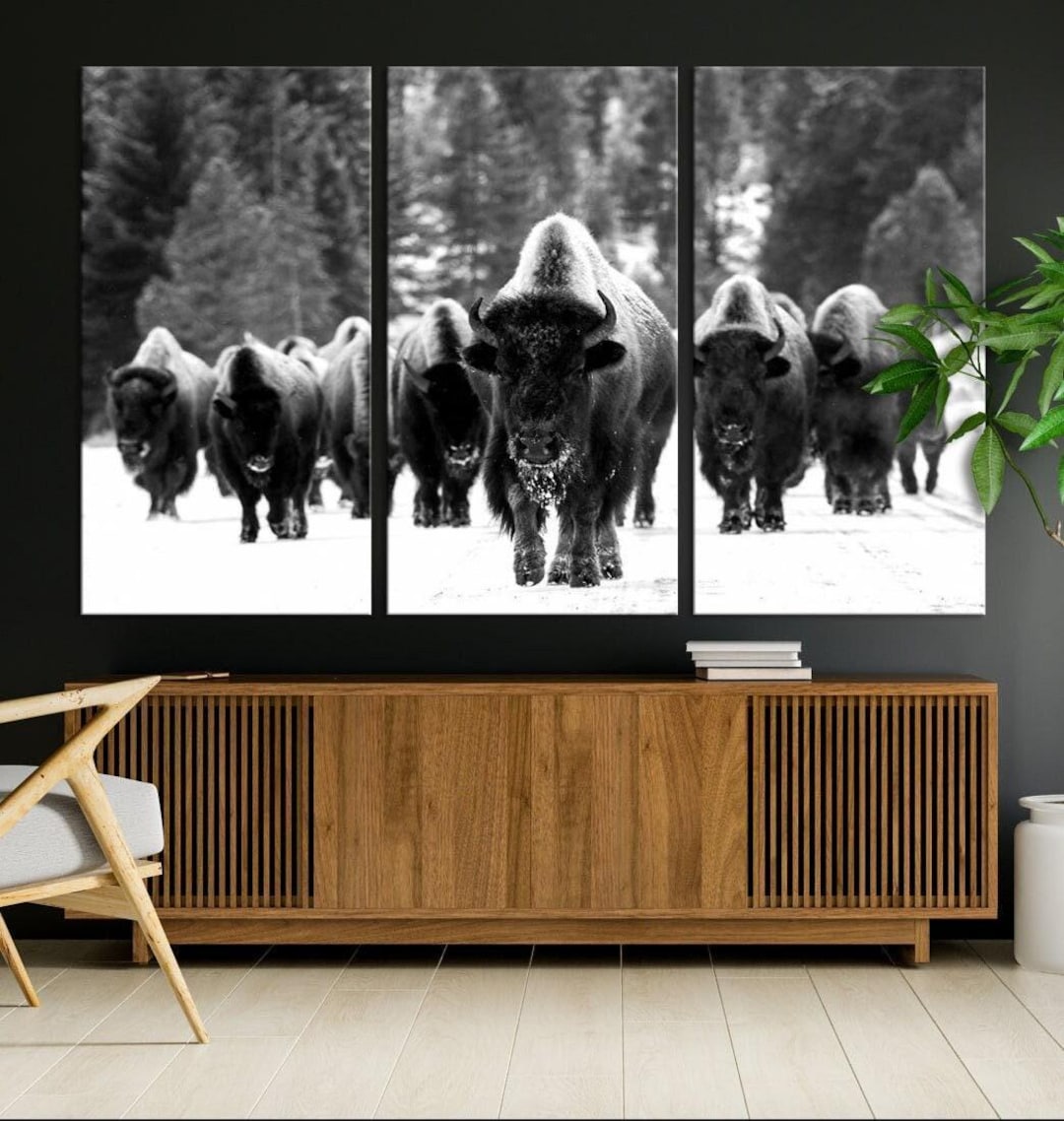 Buffalo Herd Picture Print Extra Large Wall Art Canvas Print Framed ...