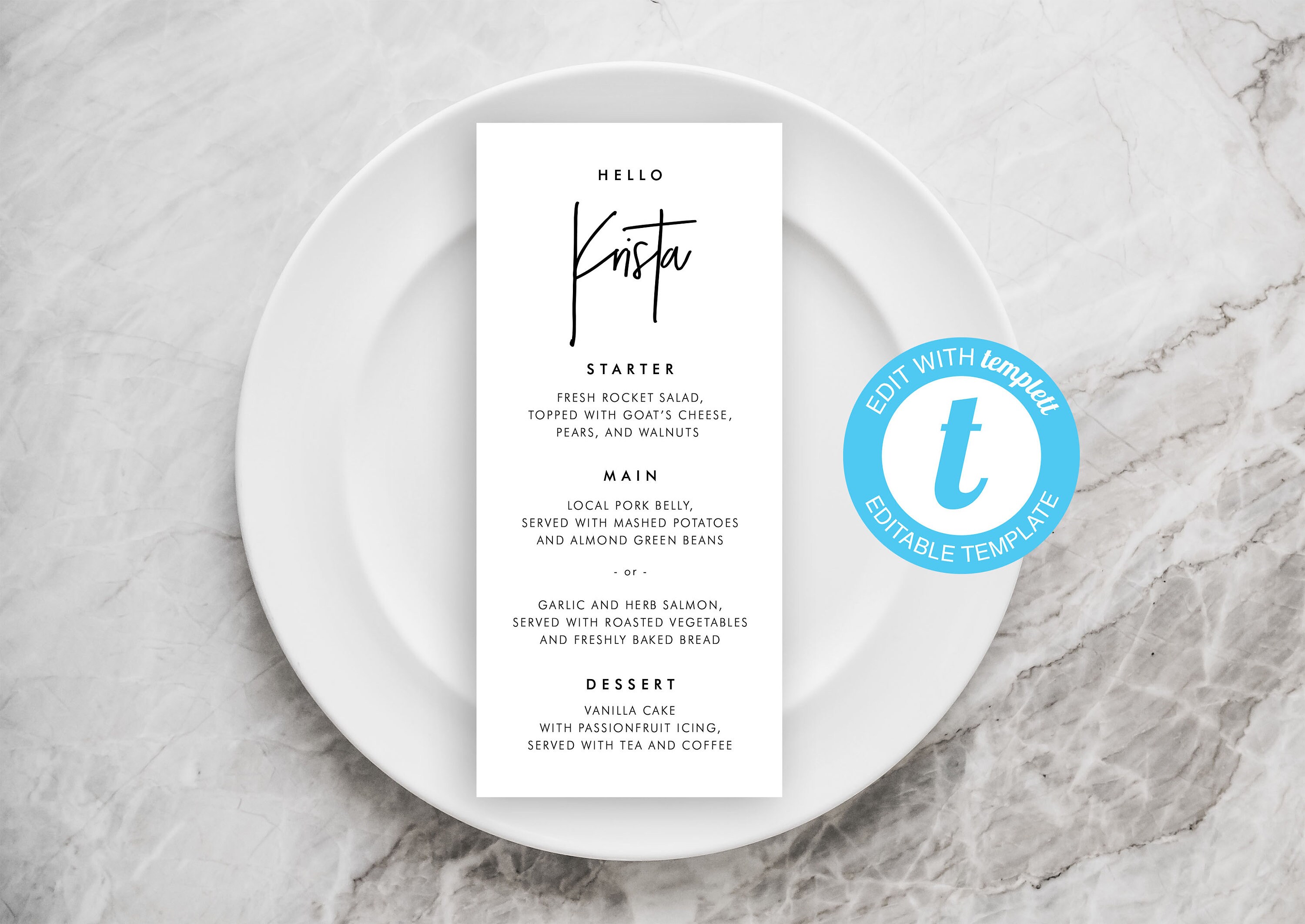 Personalised Menu Template With Names Editable Wedding Menu - Etsy
