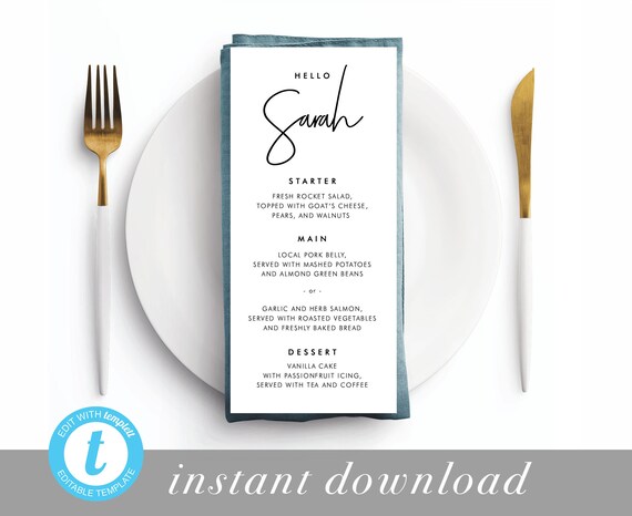 Party Menu Custom Dinner Menu Reception Menu Wedding Menu Printed Menu ...