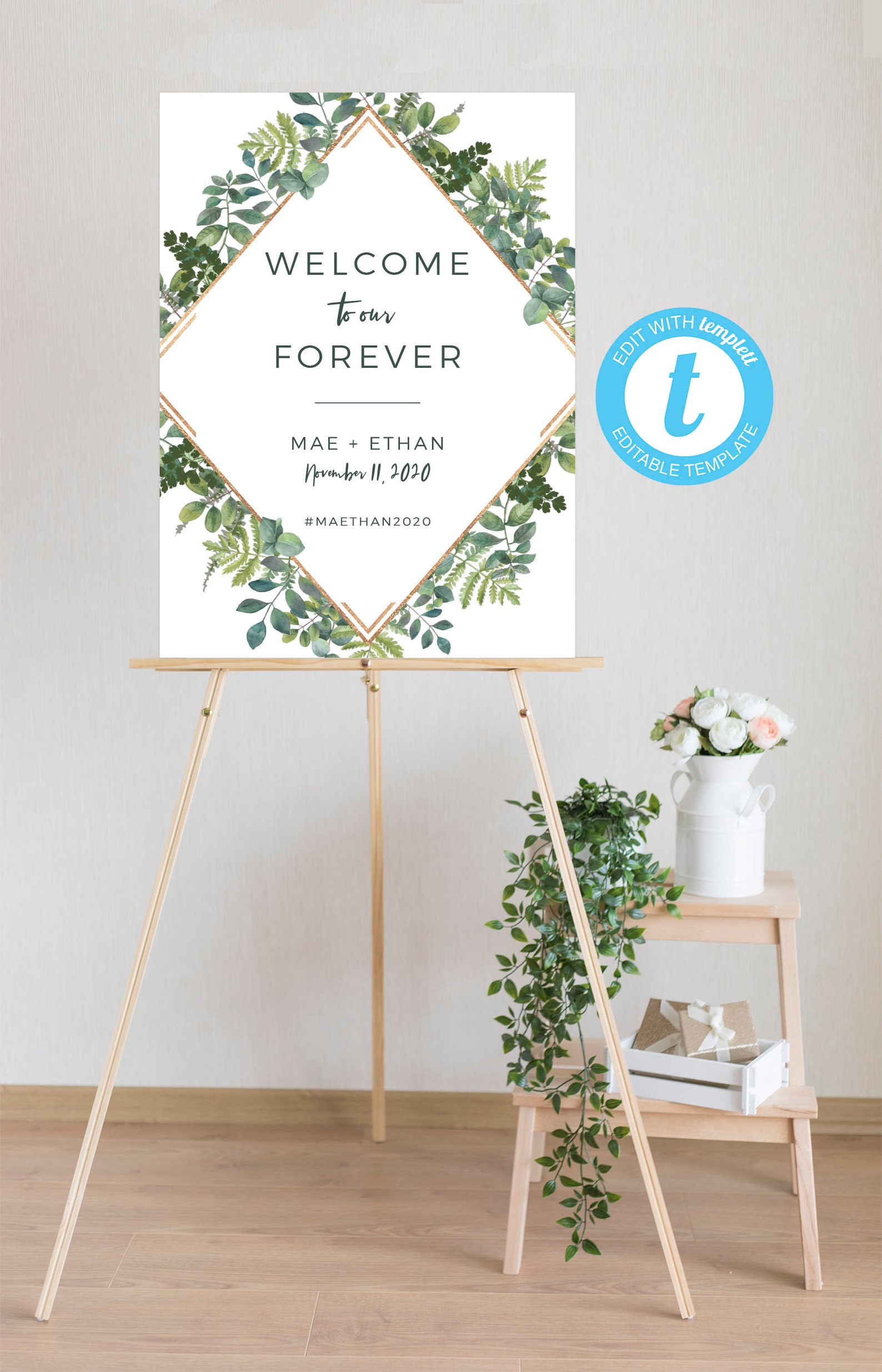 Modern Geometric Welcome Sign Template, Wedding or Engagement Party ...