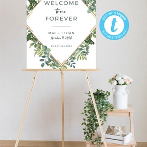 Modern Geometric Welcome Sign Template, Wedding or Engagement Party ...