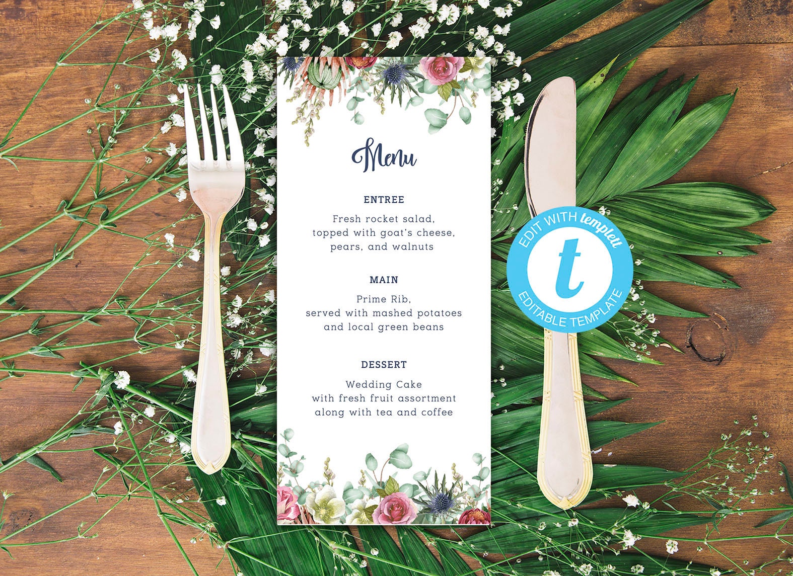 Protea Editable Wedding Menu Template Reception Printable | Etsy