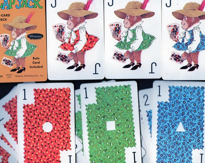 Vintage SLAP JACK Card Game Anthropomorphic Chimp Monkeys CALICO Print ...