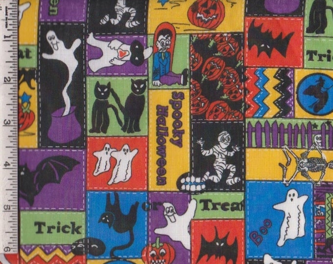 Vintage SPOOKY HALLOWEEN Fabric Ghosts,witches,frankenstein Monsters ...