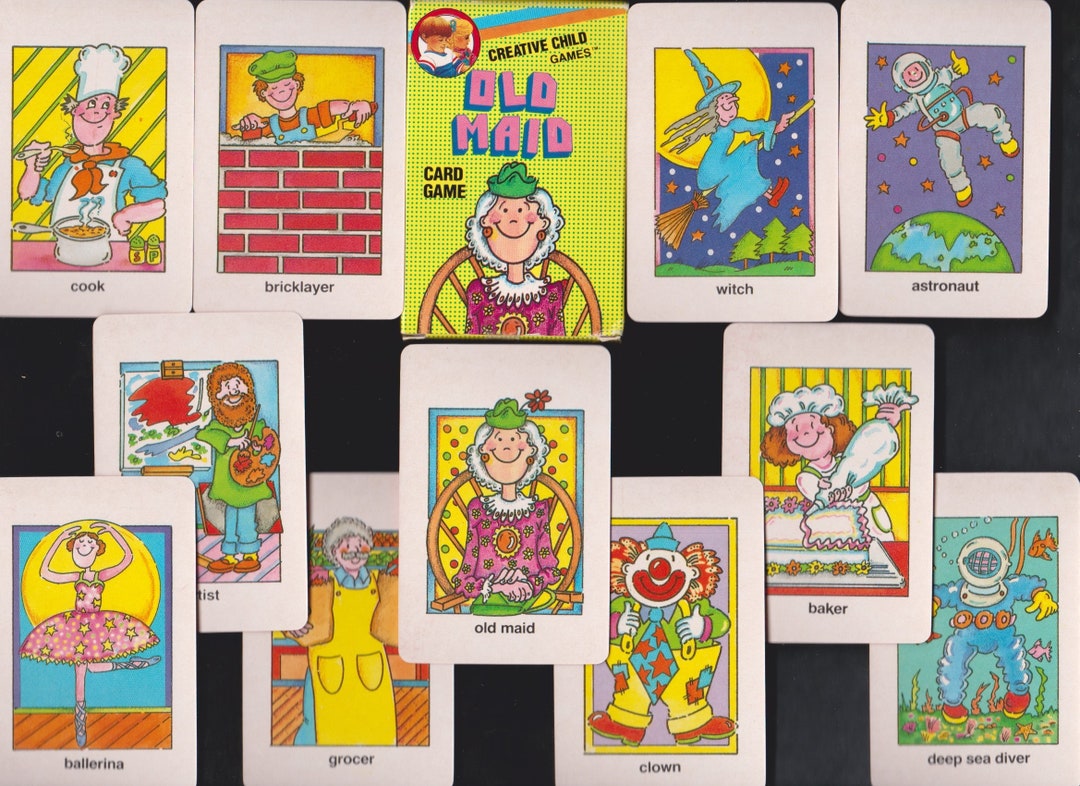 Vintage OLD MAID Card Game Like NEW Witch,artist,clown,baker,cook,rock ...