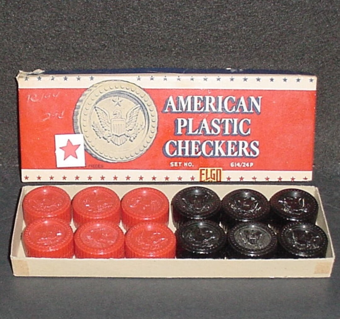 Vintage AMERICAN Plastic CHECKERS Embossed EAGLES Design Red & Black ...