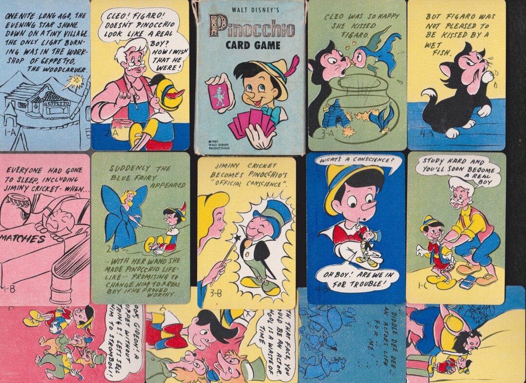 Vintage Walt Disney PINOCCHIO CARD GAME Complete Color Cartoon Style ...