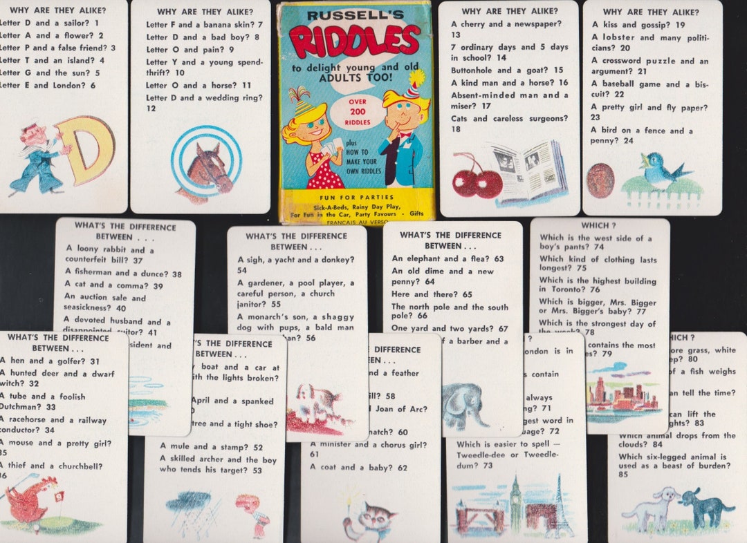 Vintage RUSSELL'S RIDDLES W Illustrated Cards,rules for A Game ...