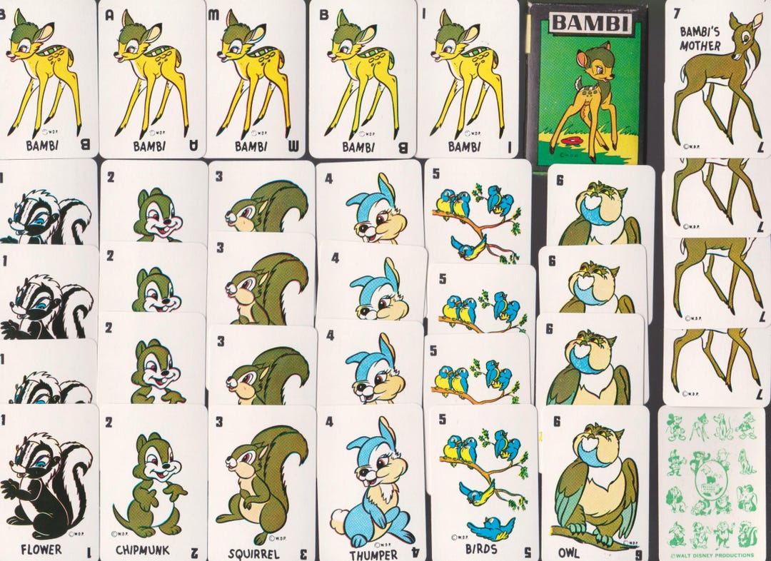 Vintage DISNEYS BAMBI MINI Card Game Like New Flower Skunk,fawn Baby ...