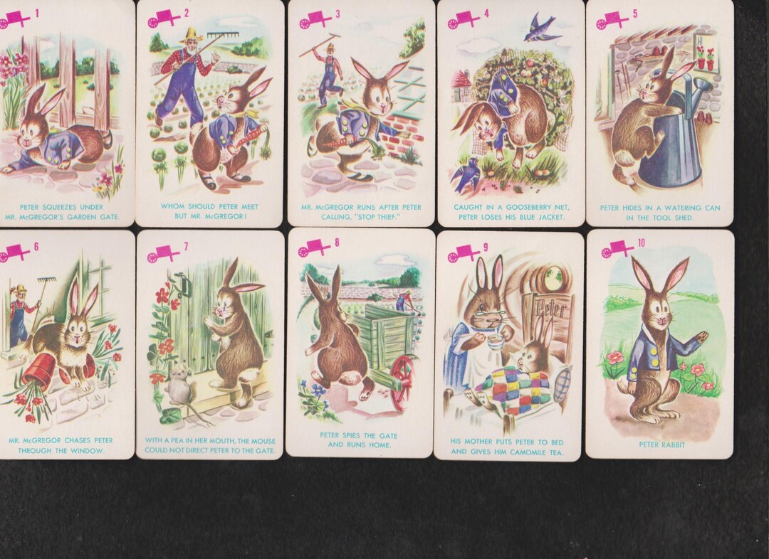 Vintage PETER RABBIT Rummy Game CARDS Lot/10 Wheelbarrow ...