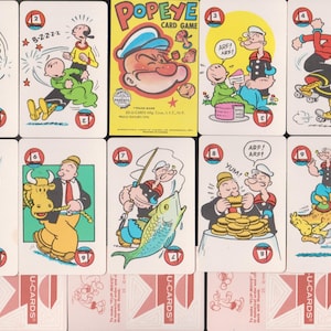 Vintage POPEYE Card Game COMPLETE Flip MOVIE Backs Cartoon Character Wimpy Eats Hamburger,olive ...
