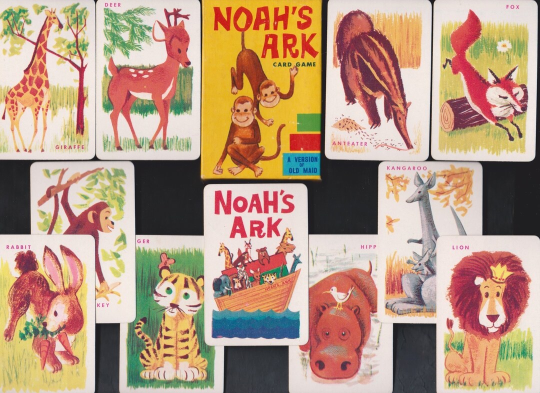 Vintage NOAH'S ARK Card Game COMPLETE Old Maid Style,animal Pairs Horse ...