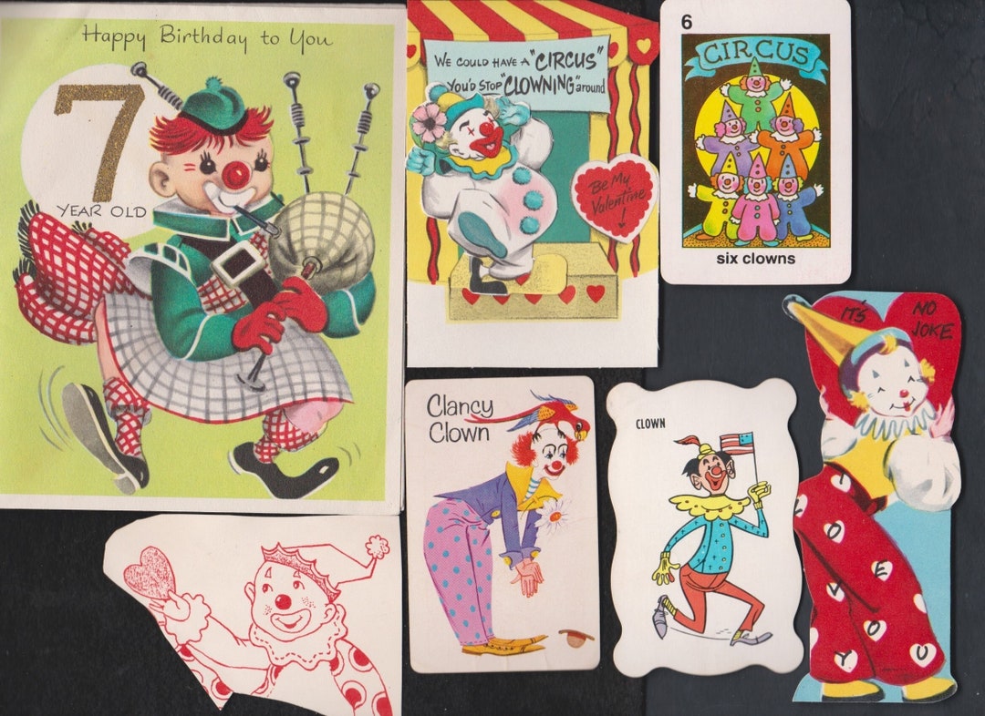 Vintage CLOWN Theme EPHEMERA Lot/13 Rockwell Illustration,game ...