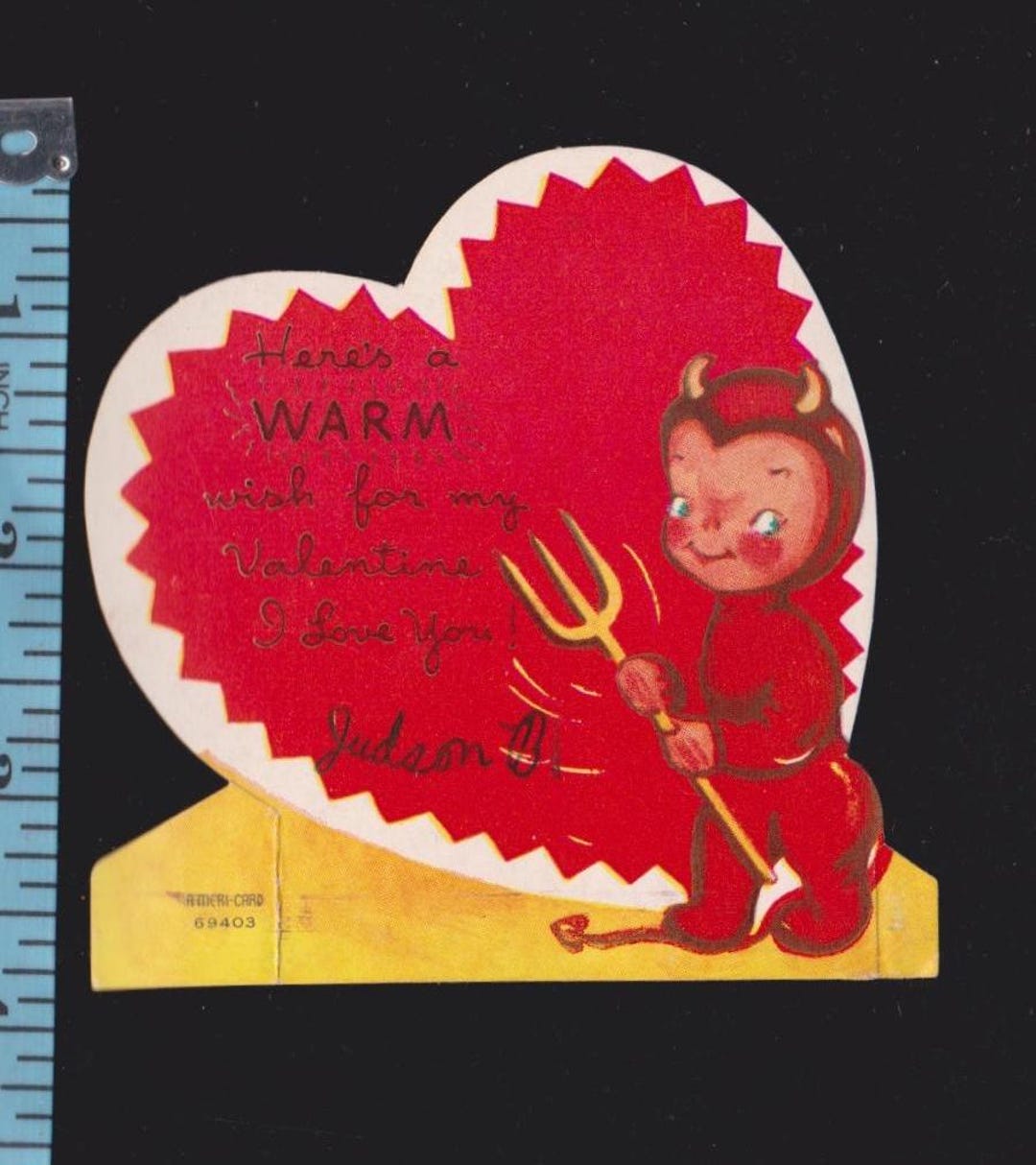 Vintage Original Card Little RED DEVIL Here's A WARM Wish for My ...